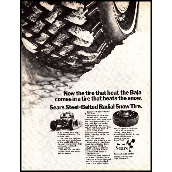 Sears | Art | 97 Sears Tire Center Snow Tires Vintage Print Ad Baja ...